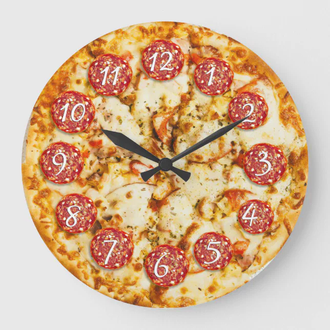 Pepperoni Pizza Round Kitchen or Restaurant Large Clock | Zazzle