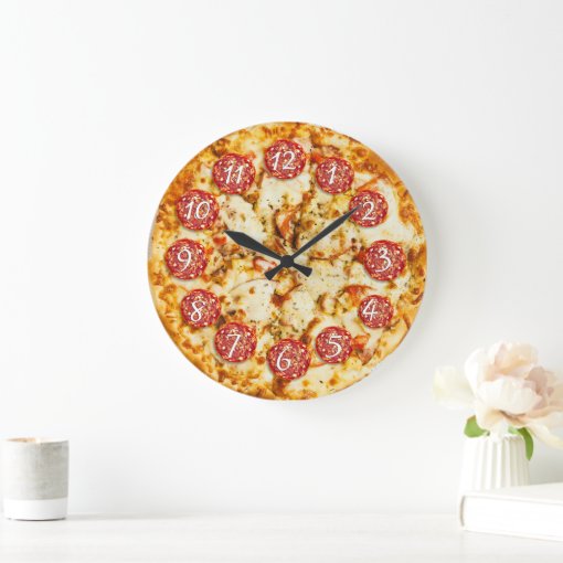 Pepperoni Pizza Round Kitchen or Restaurant Large Clock | Zazzle