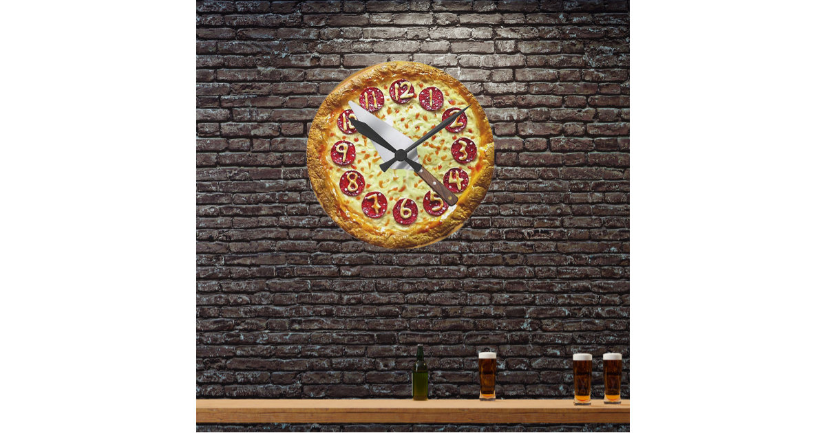 pepperoni pizza wall clock | Zazzle