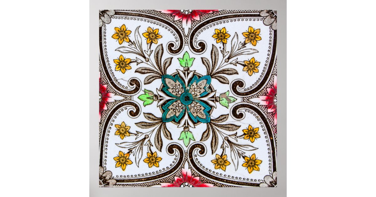 Peranakan Floral Tiles Poster | Zazzle