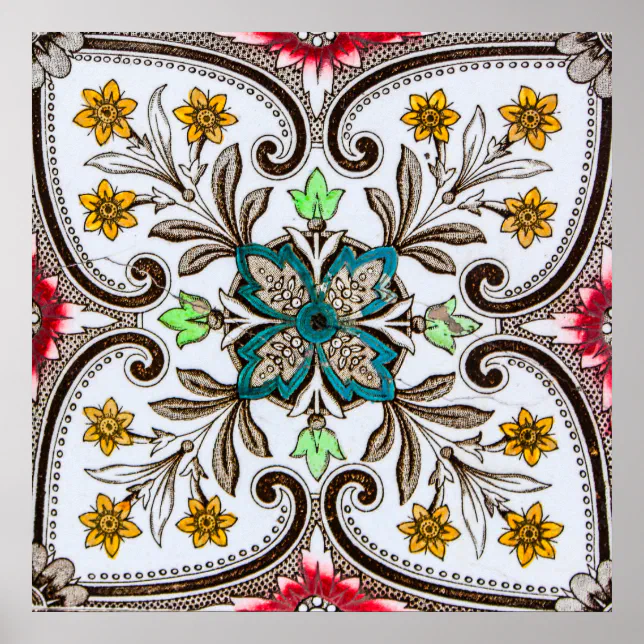 Peranakan Floral Tiles Poster | Zazzle