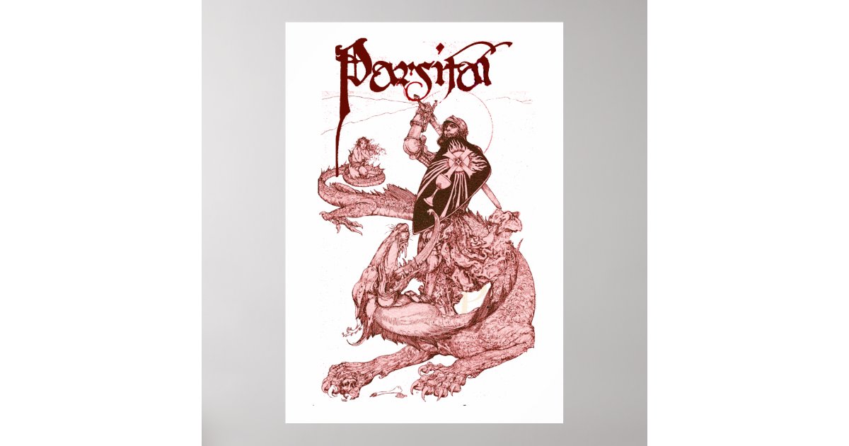 PERCEVAL FIGHTING DRAGON,QUEST HOLY GRAIL Fantasy Poster | Zazzle