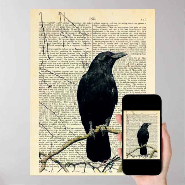 Perched Crow, Crow Art, Raven, Edgar Allan Poe Poster | Zazzle