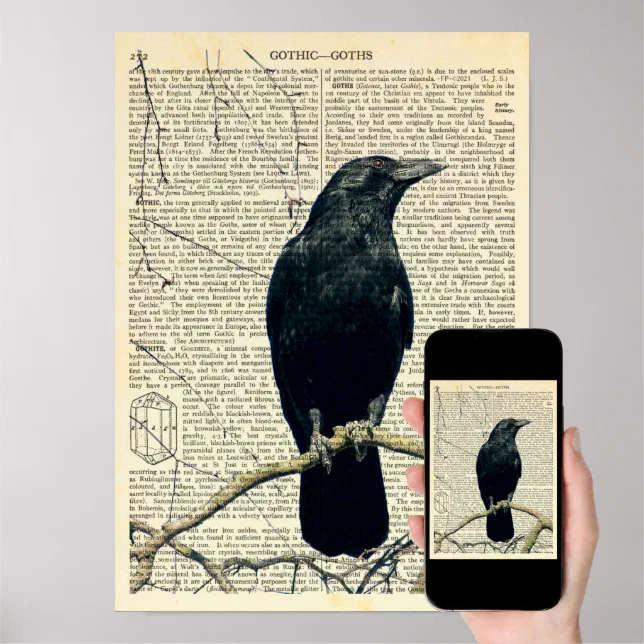 Perched Raven, Crow, Edgar Allan Poe, Gothic Poster | Zazzle
