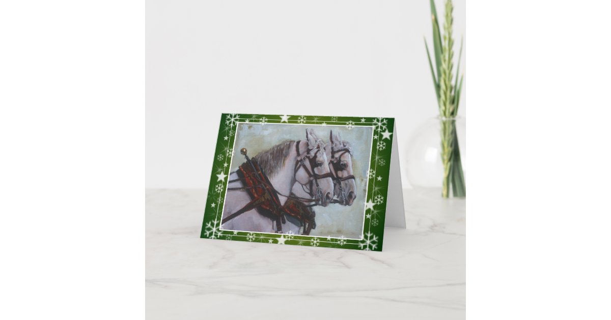 Percheron Draft Horse Christmas Card, green Holiday Card | Zazzle