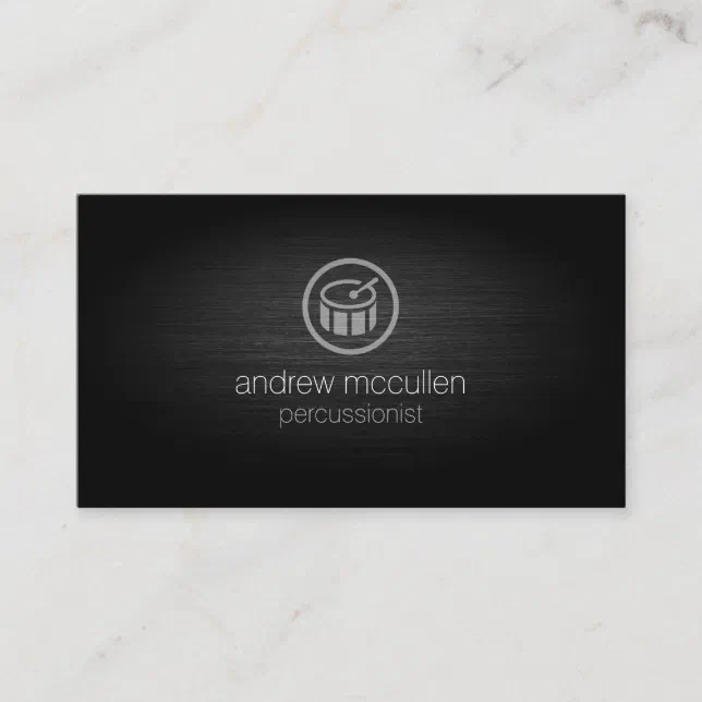 Percussionist Drum Icon Brushed Metal Musician Business Card | Zazzle