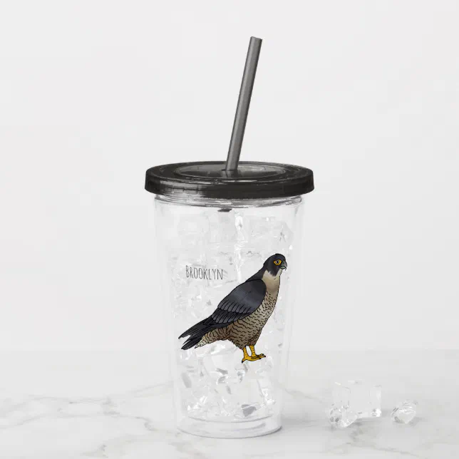 Peregrine falcon bird cartoon illustration acrylic tumbler | Zazzle