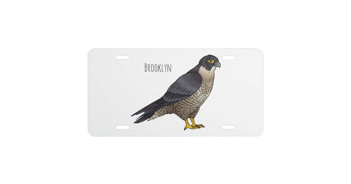 Peregrine falcon bird cartoon illustration license plate | Zazzle