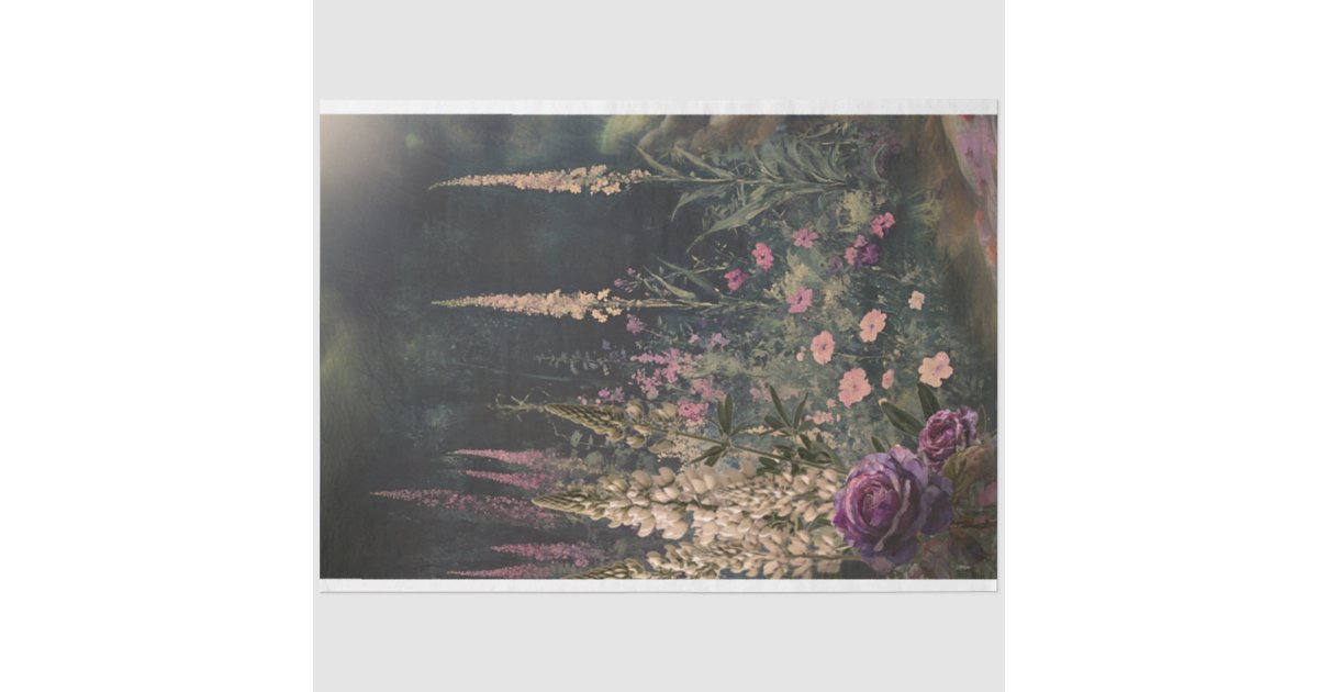 Perennials Garden scene, Dark green & colorful Tissue Paper | Zazzle