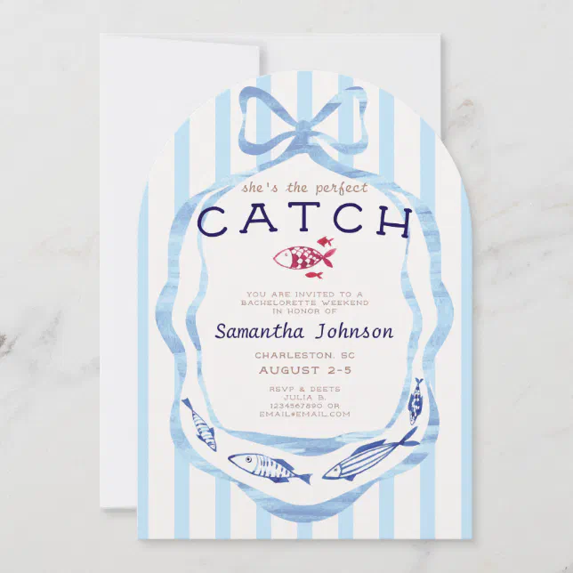 Perfect Catch Beach Preppy Fishing Bachelorette Invitation | Zazzle