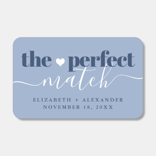 Perfect Match Blue White Script Wedding Matchbox | Zazzle