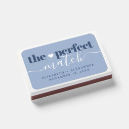 Perfect Match Blue White Script Wedding Matchbox | Zazzle