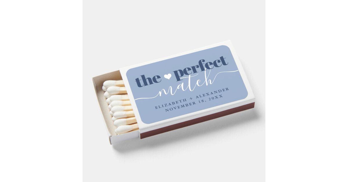 Perfect Match Blue White Script Wedding Matchbox | Zazzle