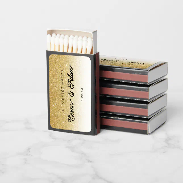 Perfect Match Gold Glitter Customizable Match Box | Zazzle