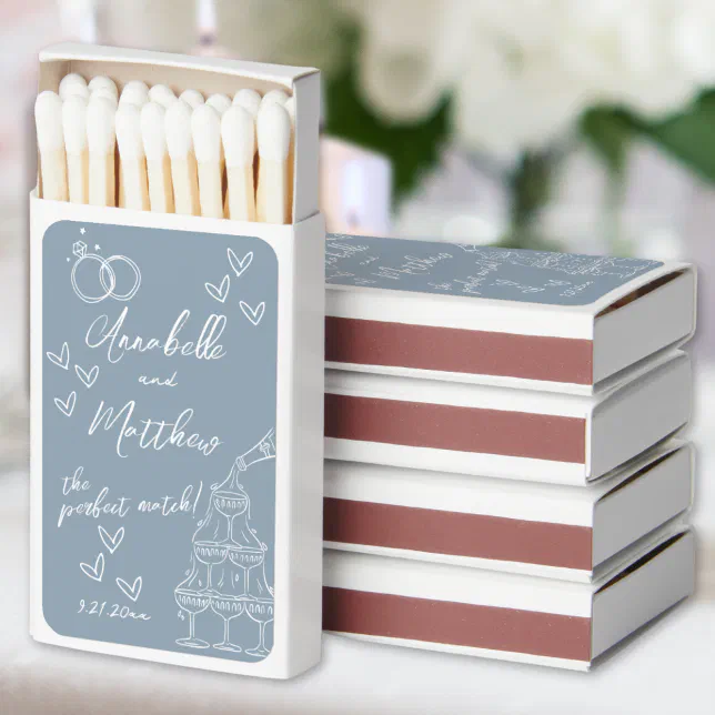 Perfect Match Hand Drawn Blue Wedding Matchbox | Zazzle