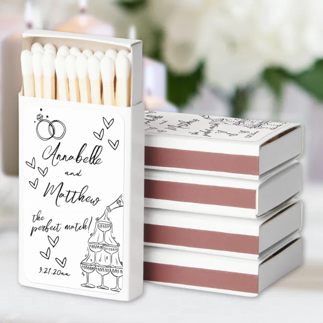 Perfect Match Hand Drawn Wedding Matchbox Favors | Zazzle