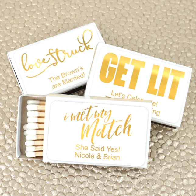 Perfect Match Metallic Foil White Matchboxes | Zazzle
