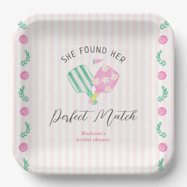 Perfect Match Pickleball Bridal Shower Welcome Paper Plates | Zazzle
