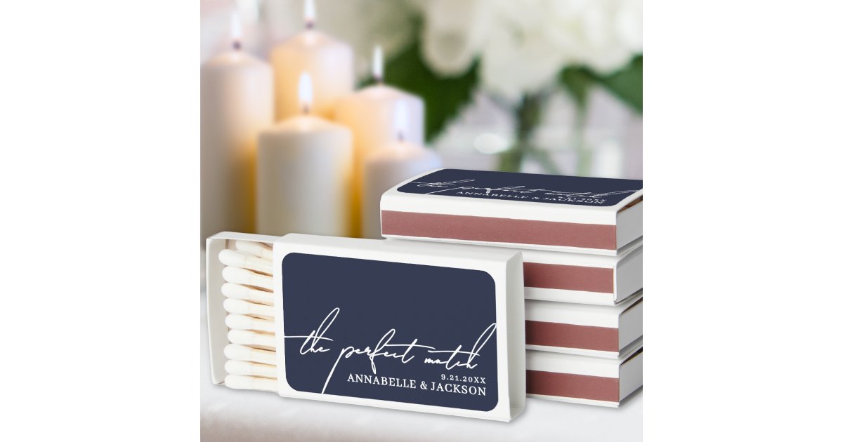 Perfect Match Wedding Navy Blue Matchboxes | Zazzle