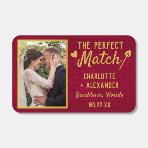Perfect Match Wedding Photo Burgundy Gold Favors | Zazzle