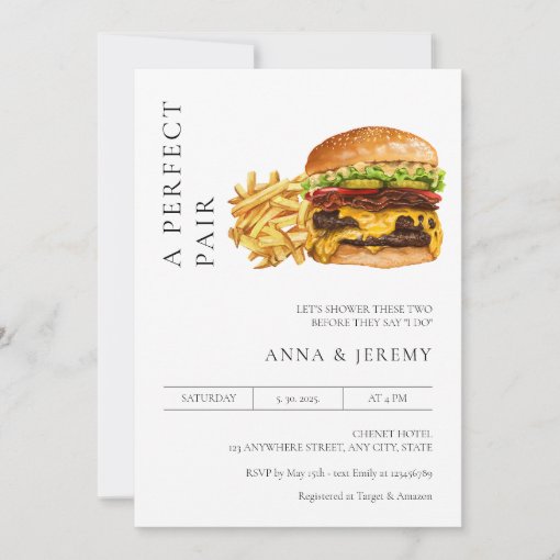 Perfect Pair Burgers Fries Couples Shower Invitation | Zazzle