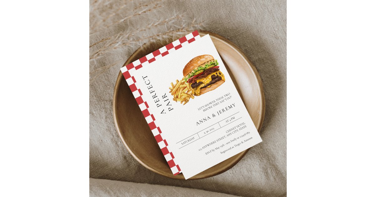 Perfect Pair Burgers Fries Couples Shower Invitation | Zazzle