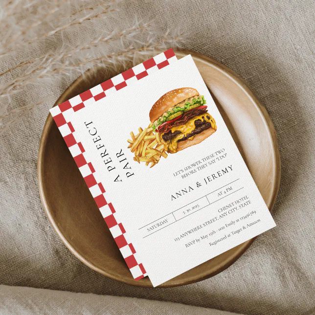 Perfect Pair Burgers Fries Couples Shower Invitation | Zazzle