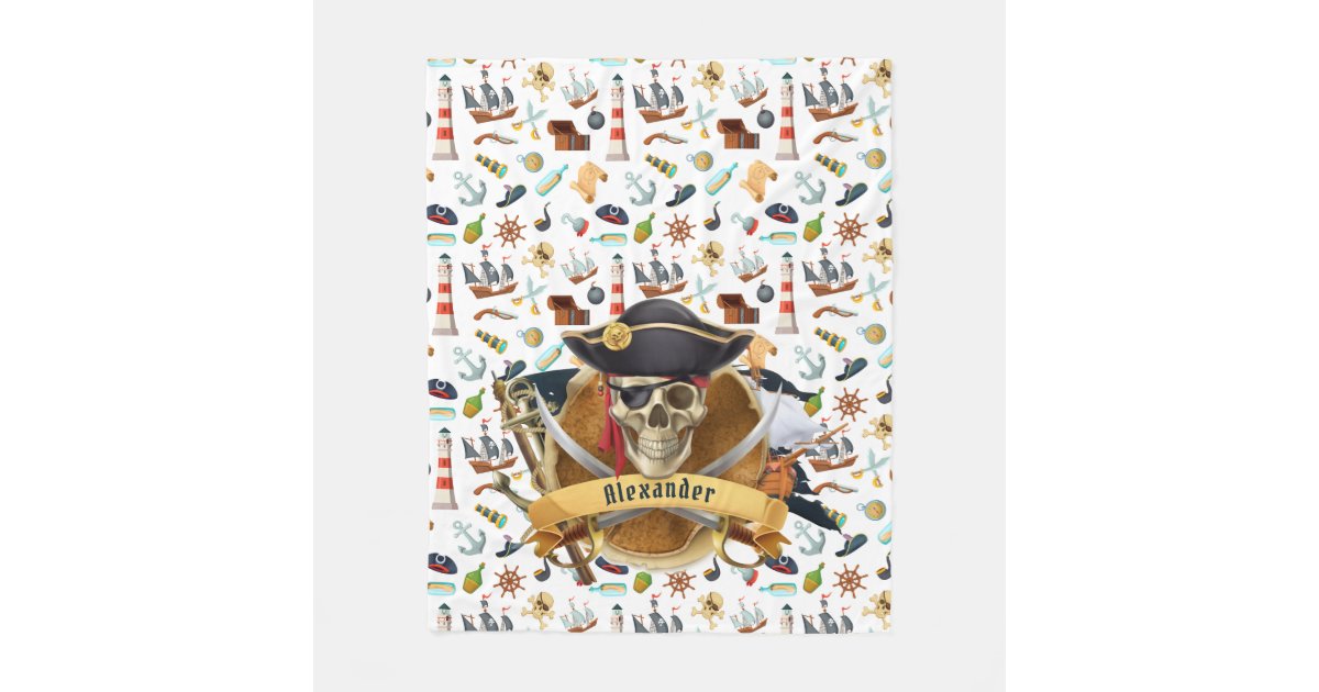 Perfect Pirate Pattern PERSONALIZE Fleece Blanket | Zazzle