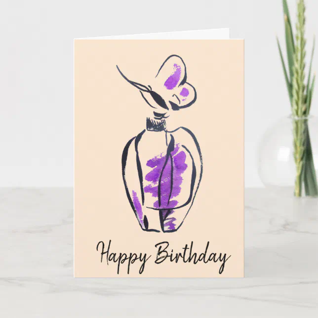 Perfume bottle fashion watercolour birthday card | Zazzle