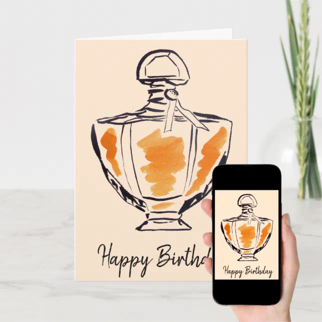 Perfume bottle fashion watercolour birthday card | Zazzle