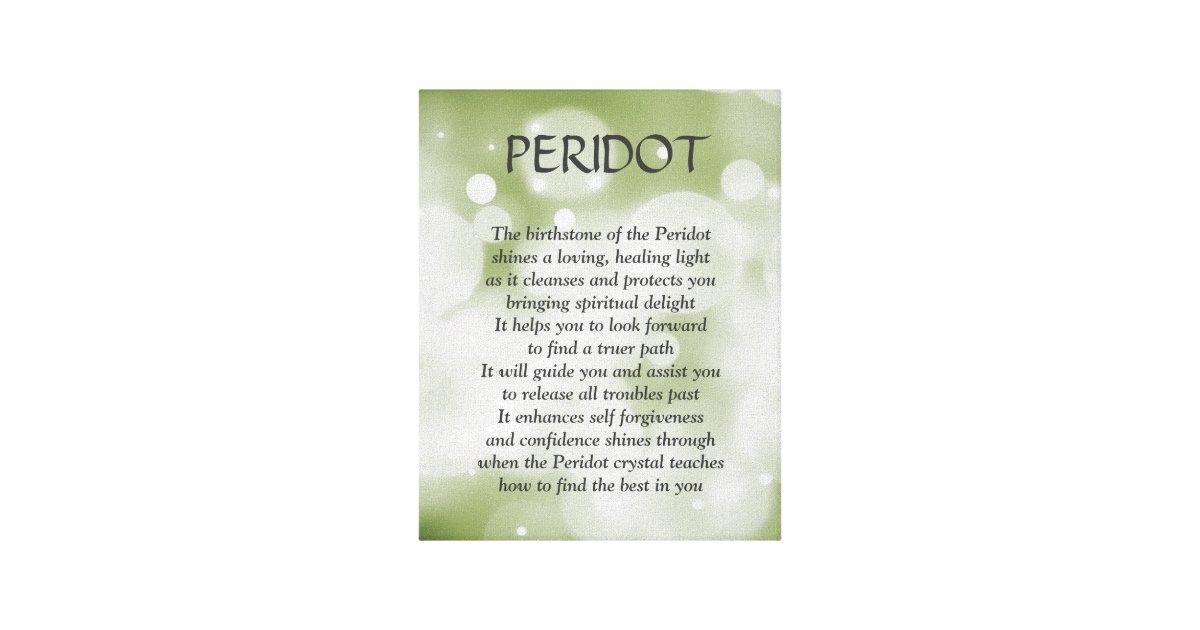 Peridot birthstone - August poem art canvas | Zazzle