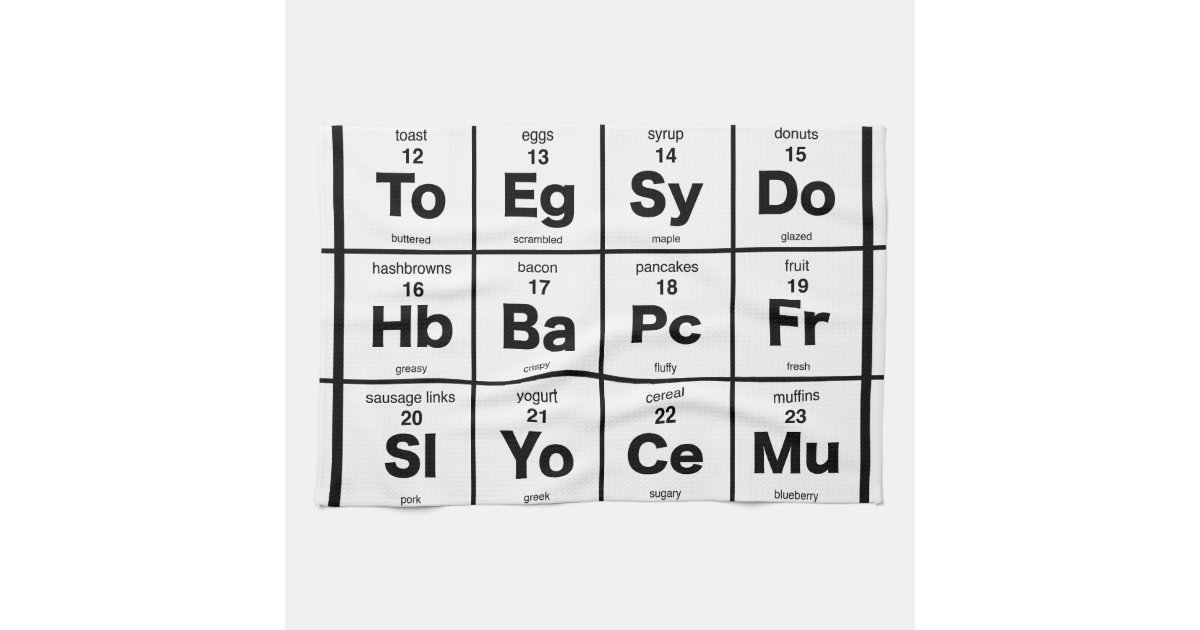 Periodic Table of Breakfast Foods Kitchen Towel | Zazzle