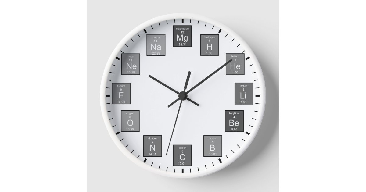 Periodic Table of Elements Grey Chemist Clock | Zazzle
