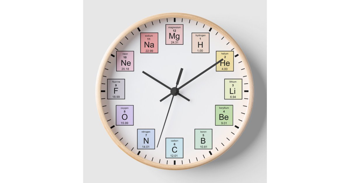 Periodic Table of Elements Pastel Rainbow Science Clock | Zazzle