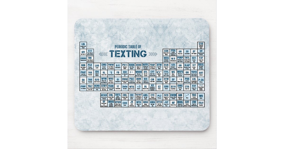 Periodic Table of Texting (Blue) Mouse Pad | Zazzle