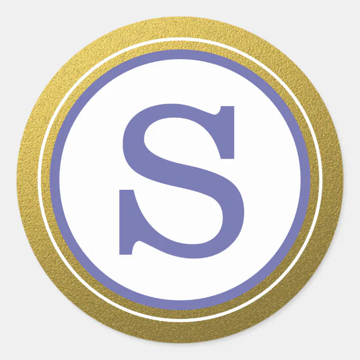 Periwinkle Blue And Gold Monogram Initial Classic Round Sticker | Zazzle