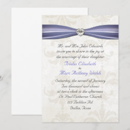 Periwinkle Blue & Cream Damask Wedding Invitation | Zazzle