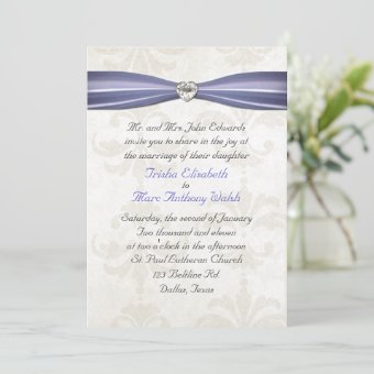 Periwinkle Blue & Cream Damask Wedding Invitation | Zazzle