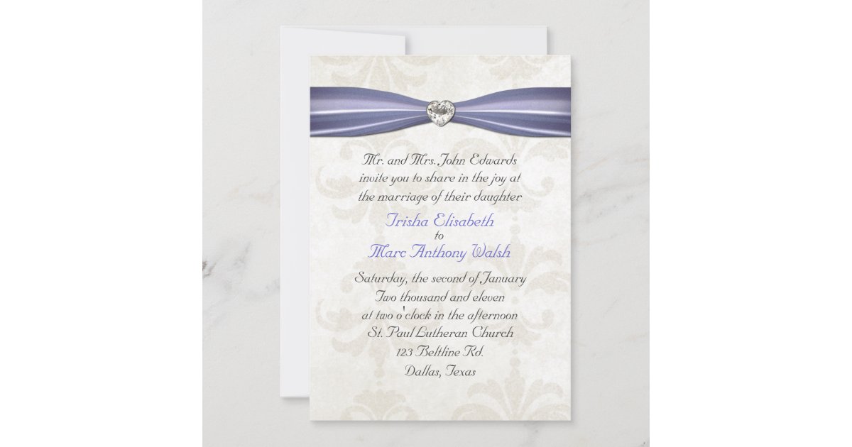 Periwinkle Blue & Cream Damask Wedding Invitation | Zazzle