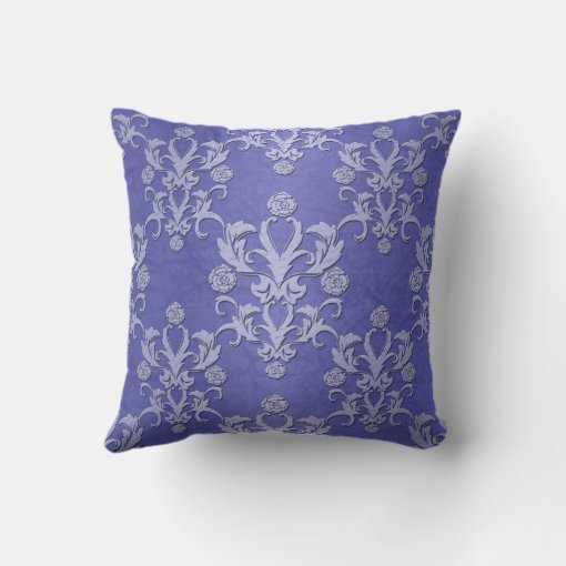 Periwinkle Blue Fancy Floral Damask Pattern Throw Pillow | Zazzle