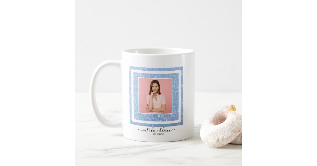 Periwinkle Blue Glitter Photo & QR Code Coffee Mug | Zazzle