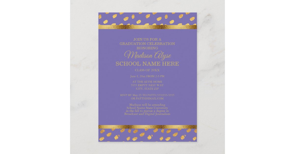 Periwinkle Blue Gold Graduation Party Invitation Postcard | Zazzle