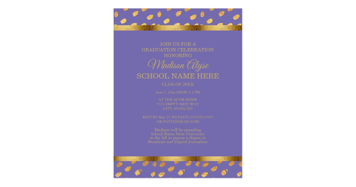 Periwinkle Blue Gold Graduation Party Invitation Postcard | Zazzle.com