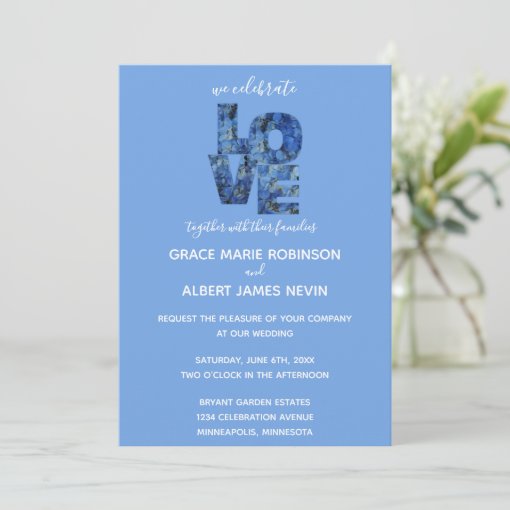 Periwinkle Blue Hydrangeas LOVE Wedding Invitation | Zazzle