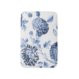 Periwinkle Blue & White Botanical Floral Toile No2 Bathroom Mat | Zazzle