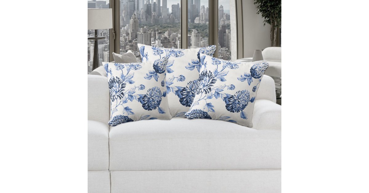 Periwinkle Blue & White Floral Toile No.2 Throw Pillow | Zazzle