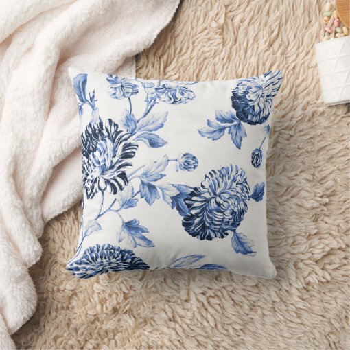 Periwinkle Blue & White Floral Toile No.2 Throw Pillow | Zazzle