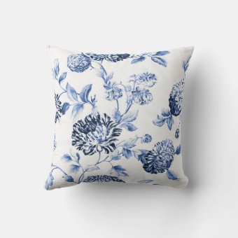 Periwinkle Blue & White Floral Toile No.2 Throw Pillow | Zazzle