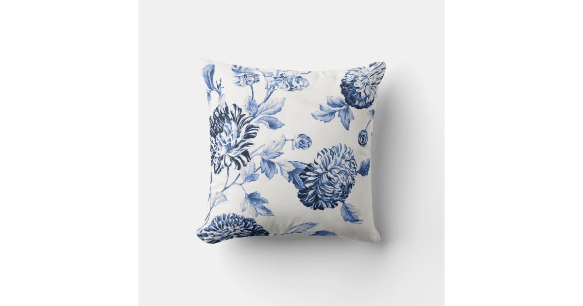 Periwinkle Blue & White Floral Toile No.2 Throw Pillow | Zazzle