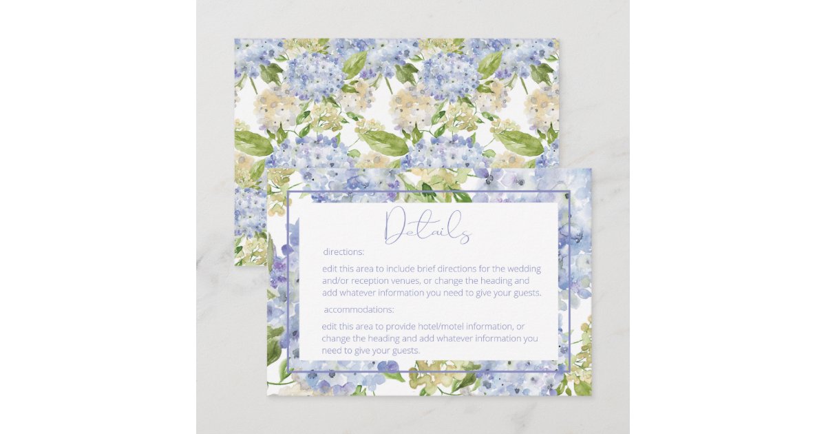 Periwinkle Blue White Hydrangea Details Wedding Enclosure Card | Zazzle